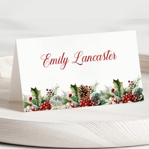 Editable Holly and Pinecones Christmas Party Food & Place Card Template ...