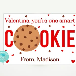 Printable Valentine You're One Smart Cookie, Valentine Cookie Card ...