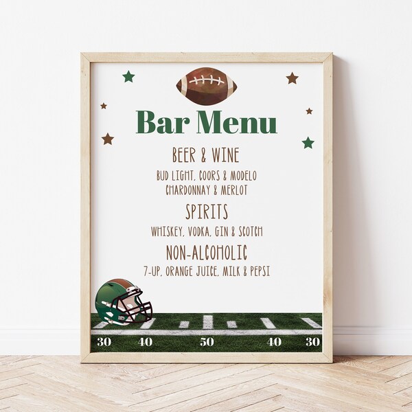 Football Tailgate Bar Menu - Etsy