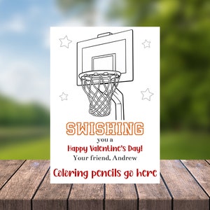 Editable Basketball Valentines Coloring Card Template, Printable ...