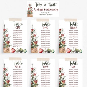 Editable Christmas Wedding Seating Cards Template, Printable Winter ...
