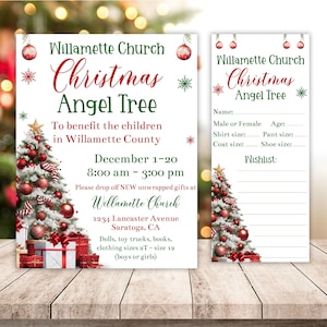 Editable Christmas Angel Tree Flyer & Tag Templates Printable Holiday ...