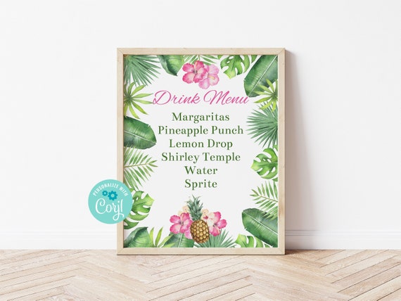 Luau Drink Menu Sign Template Editable Bar Menu Luau Party - Etsy
