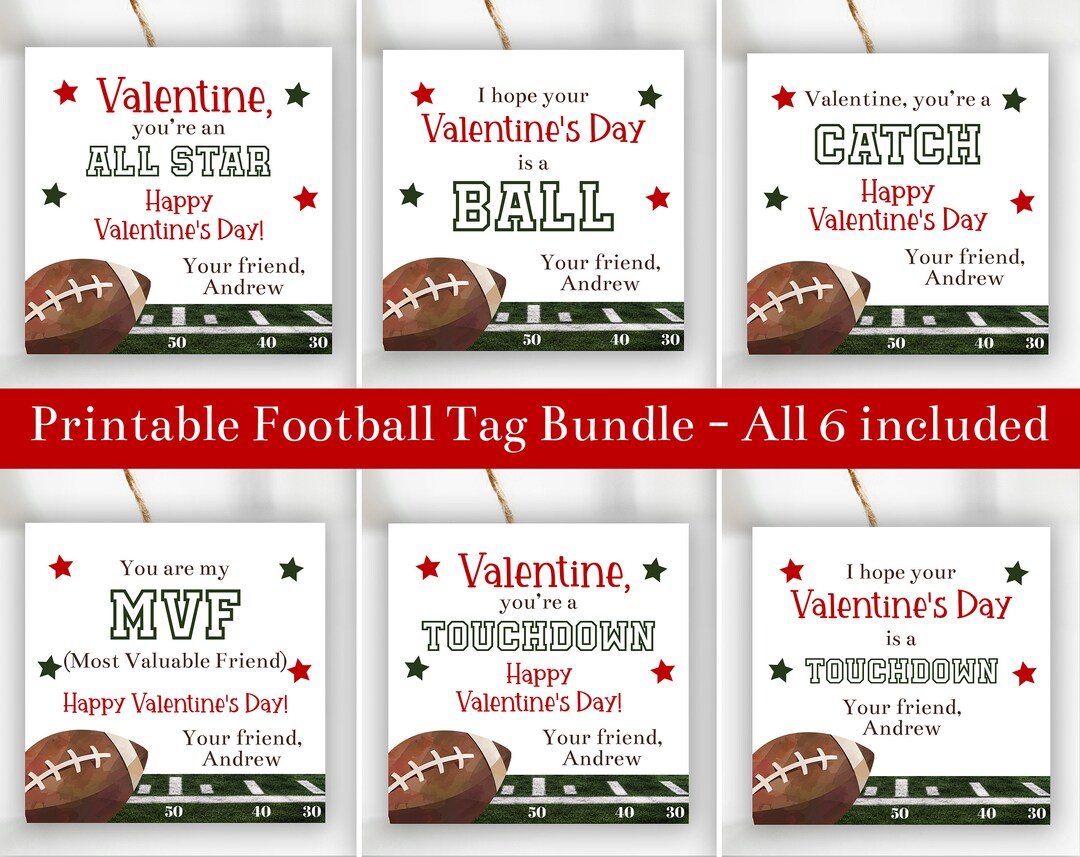 Editable Football Valentines Tag Bundle Set Templates Sports Valentines ...