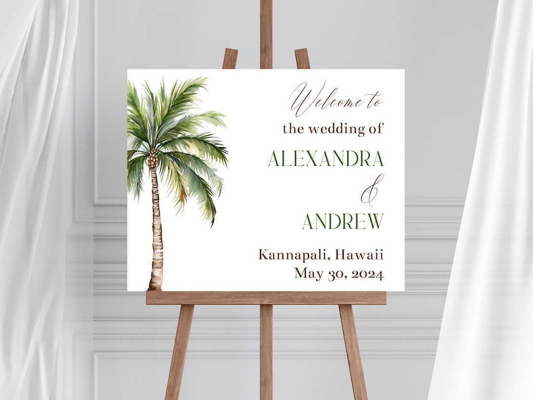 Editable Palm Tree Wedding Welcome Sign Template, Printable Destination ...