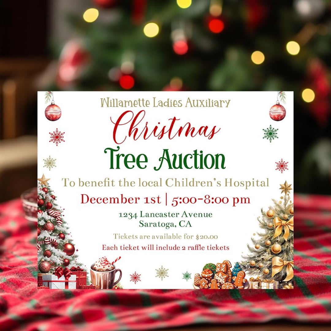 Editable Christmas Tree Auction Flyer Template Printable Holiday Tree ...