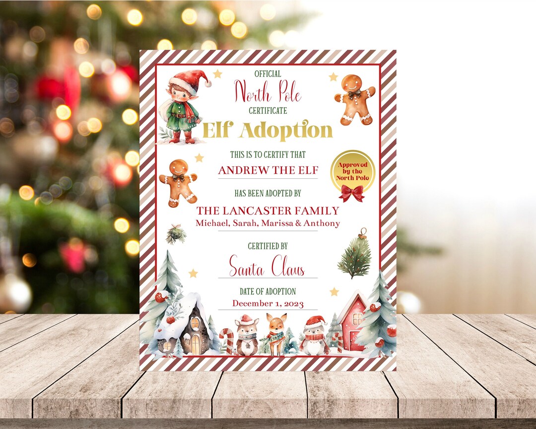 Editable Elf Adoption Certificate Template, Printable Adopt an Elf ...