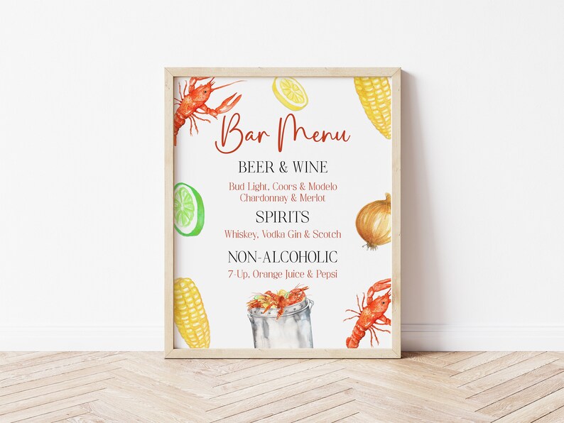 Editable Crawfish Bar Menu Sign Template, Craw Fish Bar Sign, Printable ...