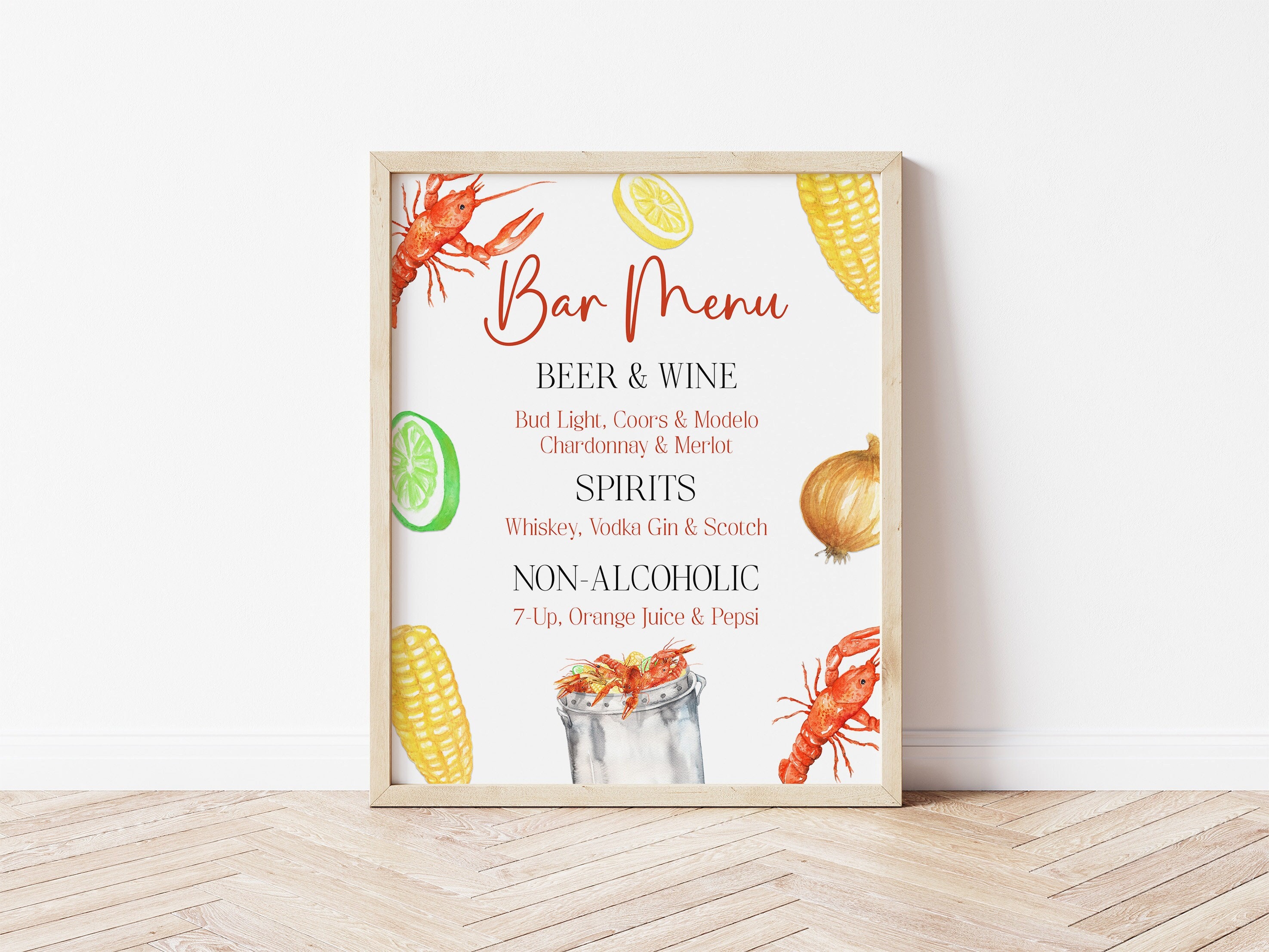 Editable Crawfish Bar Menu Sign Template, Craw Fish Bar Sign, Printable ...
