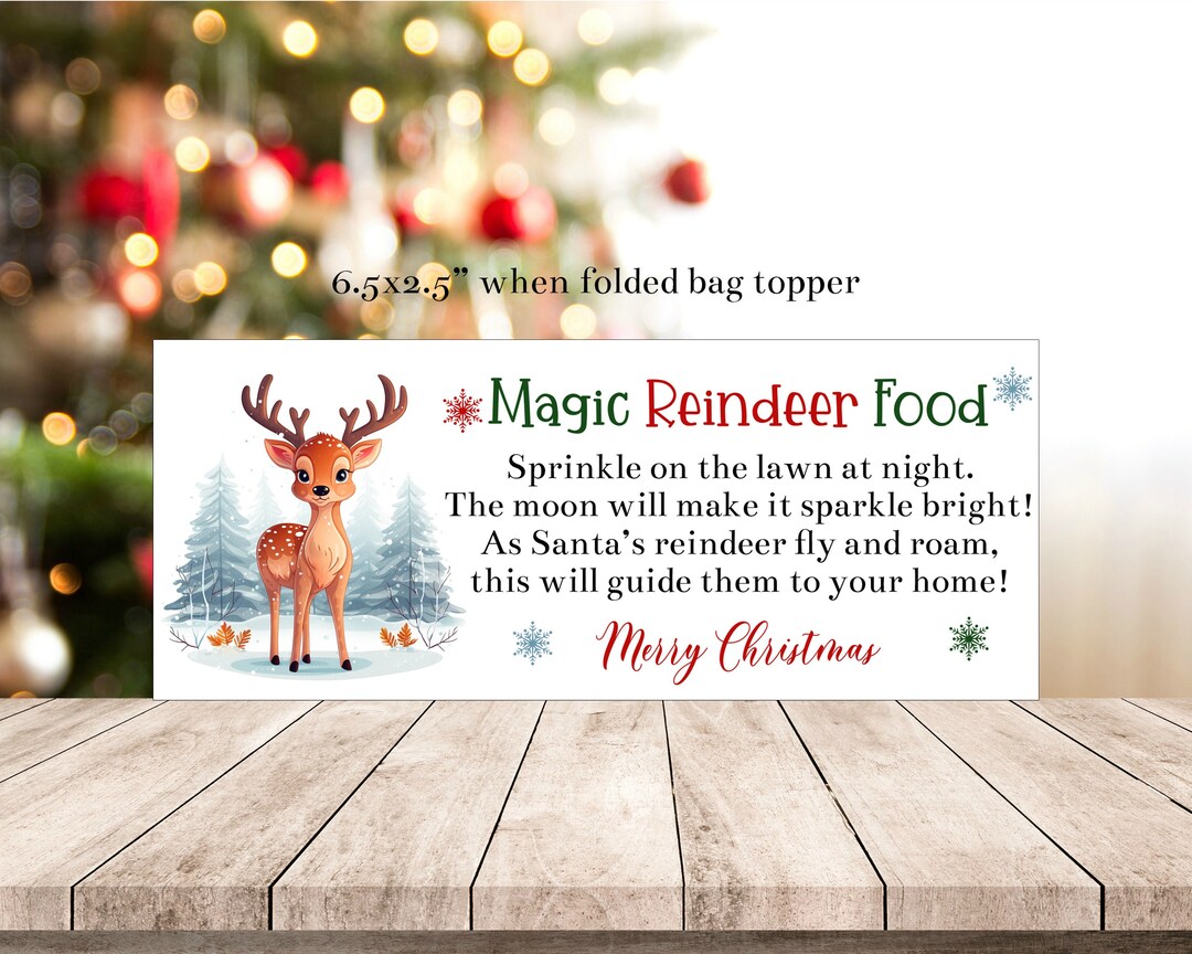 Magic Reindeer Food Christmas Bag Topper Printable Santa's Reindeer ...