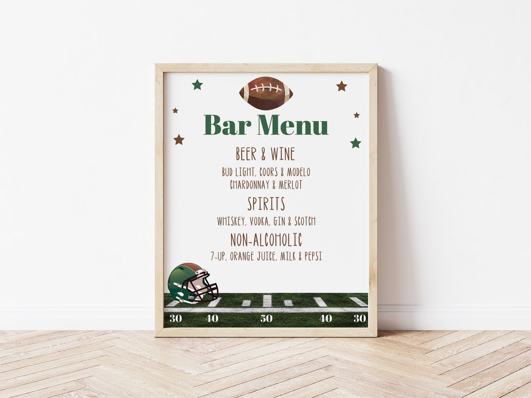 Editable Football Bar Menu Sign Template, Printable Football Drinks ...