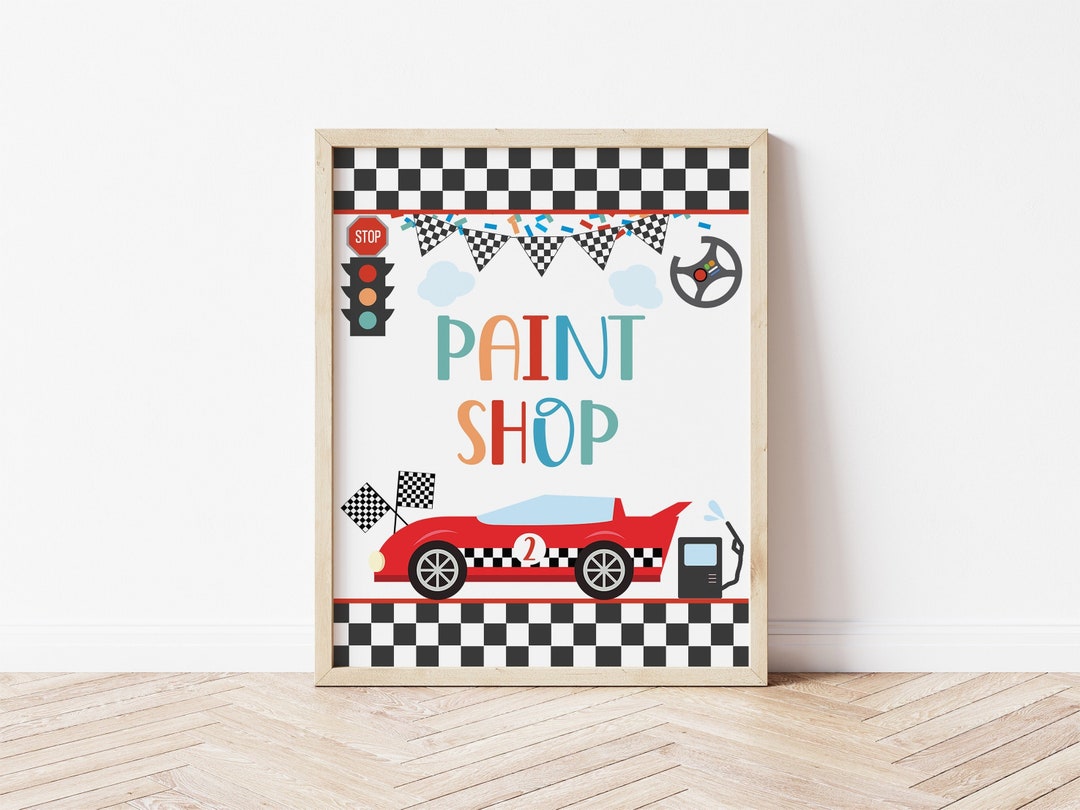Printable Retro Race Car Paint Shop Sign, Decorate A Car Sign, Race Car ...