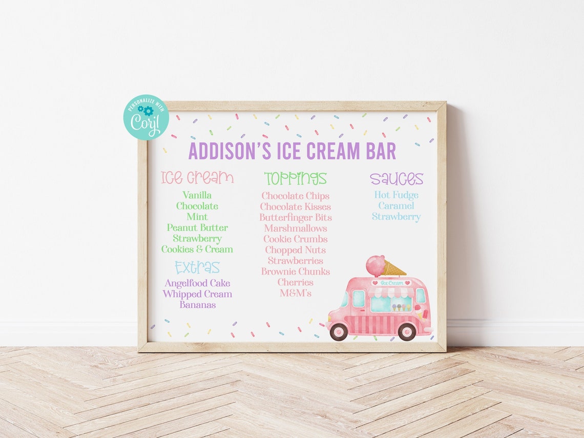 Editable Ice Cream Bar Sign Template Ice Cream Party - Etsy