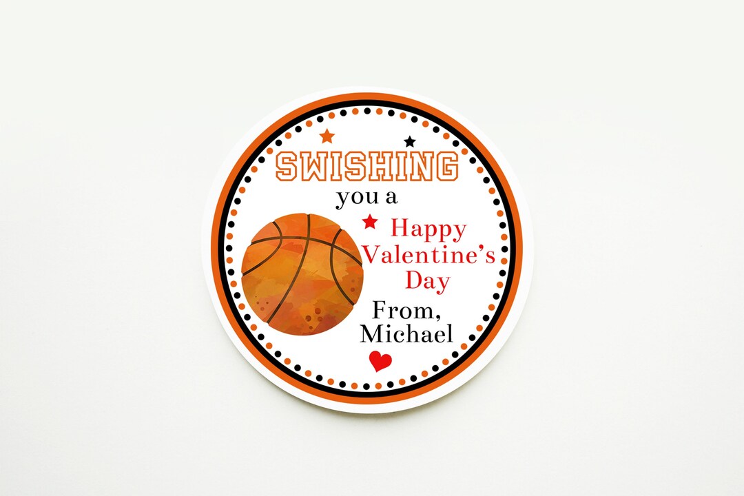 Swishing You A Happy Valentine's Day Basketball Valentine Tag, Sports ...