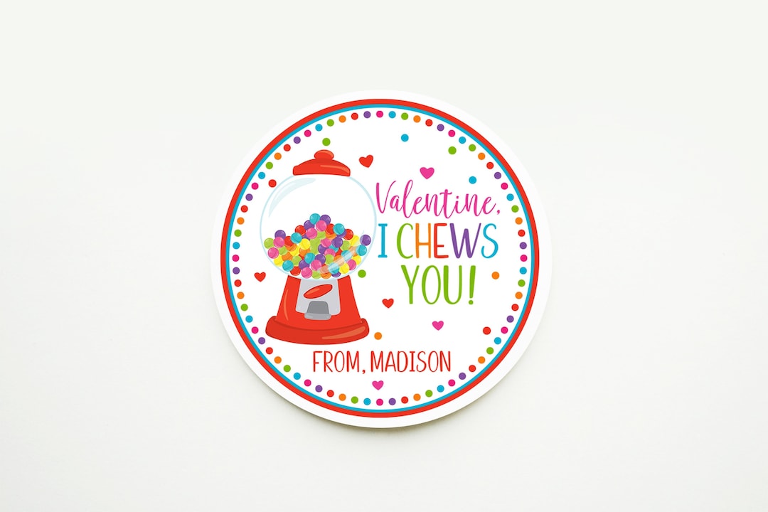 Editable Red I Chews You Valentine Tag, Bubble Gum Printable Valentine ...