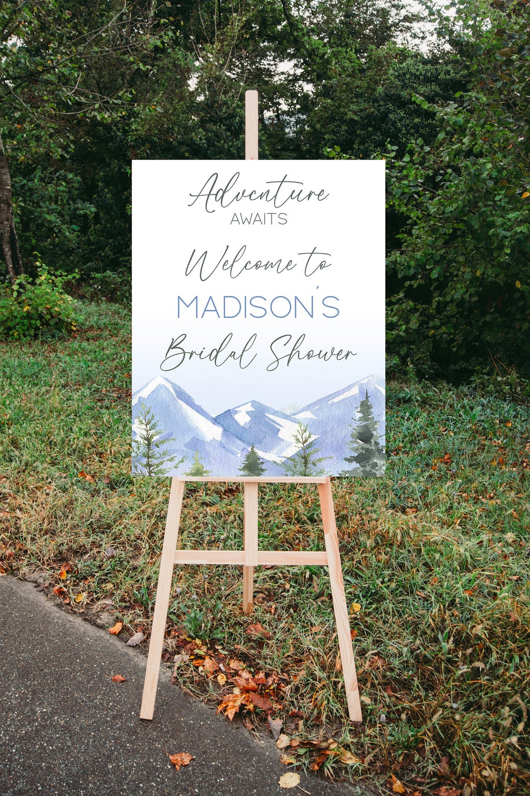 Editable Mountain Adventure Awaits Bridal Shower Welcome Sign Template ...