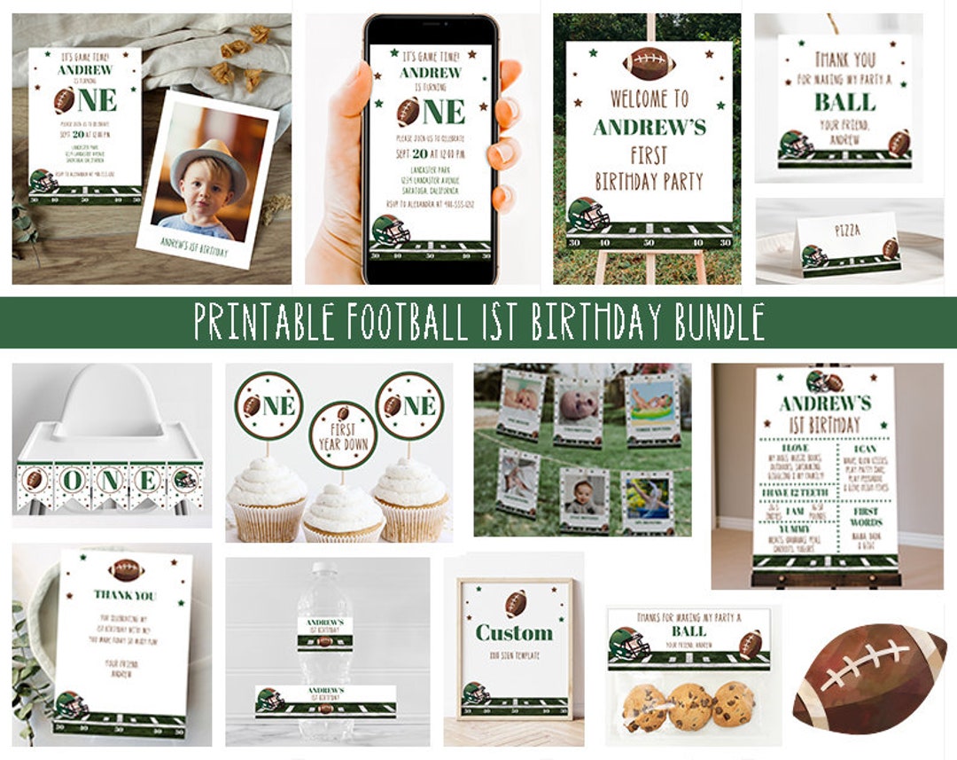 Editable Football 1st Birthday Party Bundle Templates, Printable ...