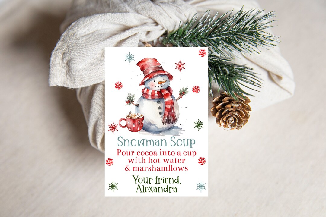Editable Snowman Soup Christmas Tag Template Printable Hot Chocolate ...