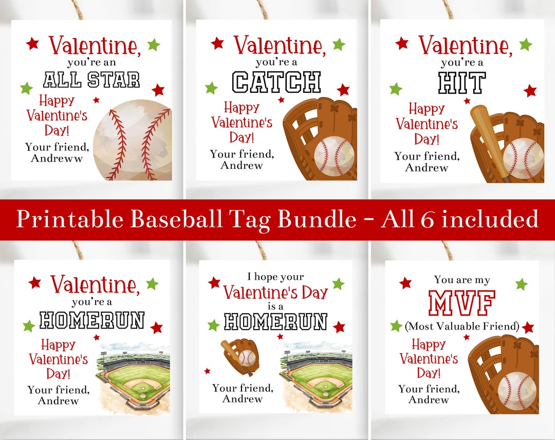 Editable Baseball Valentines Cards Bundle Set Templates, Baseball ...