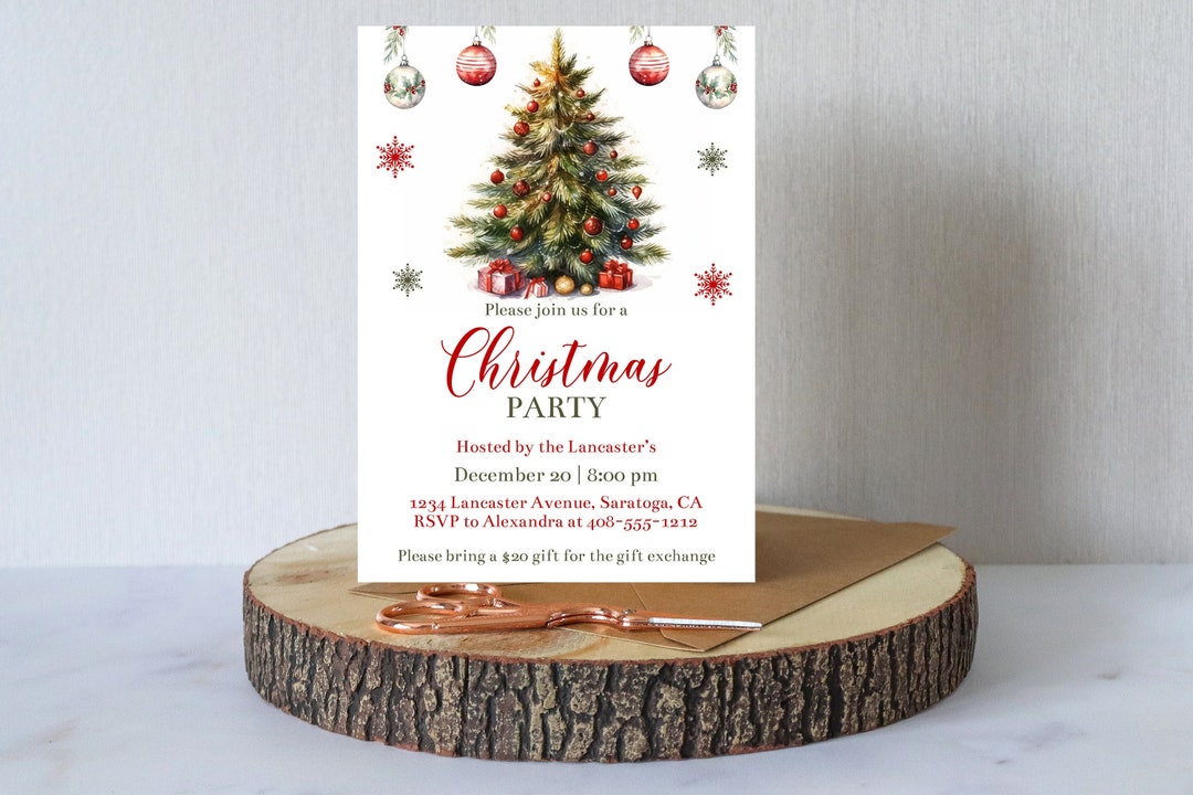 Editable Holiday Party Invitation Template, Printable Christmas Tree ...