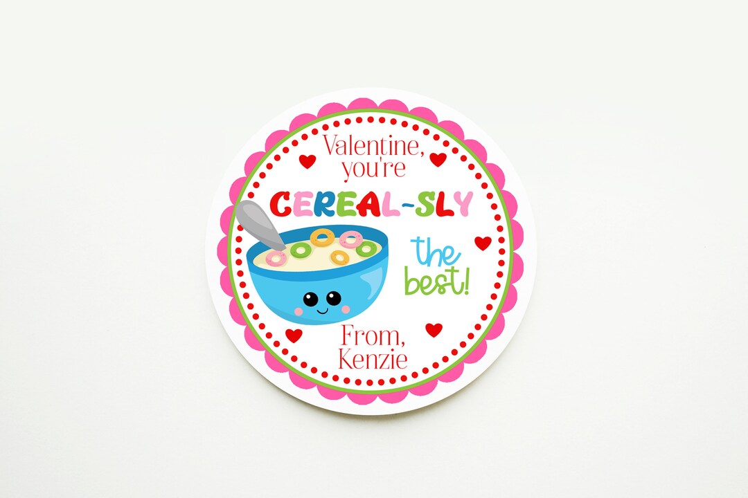Cereal Valentine's for Kids, Cereal Valentine Tag, Preschool Valentines ...