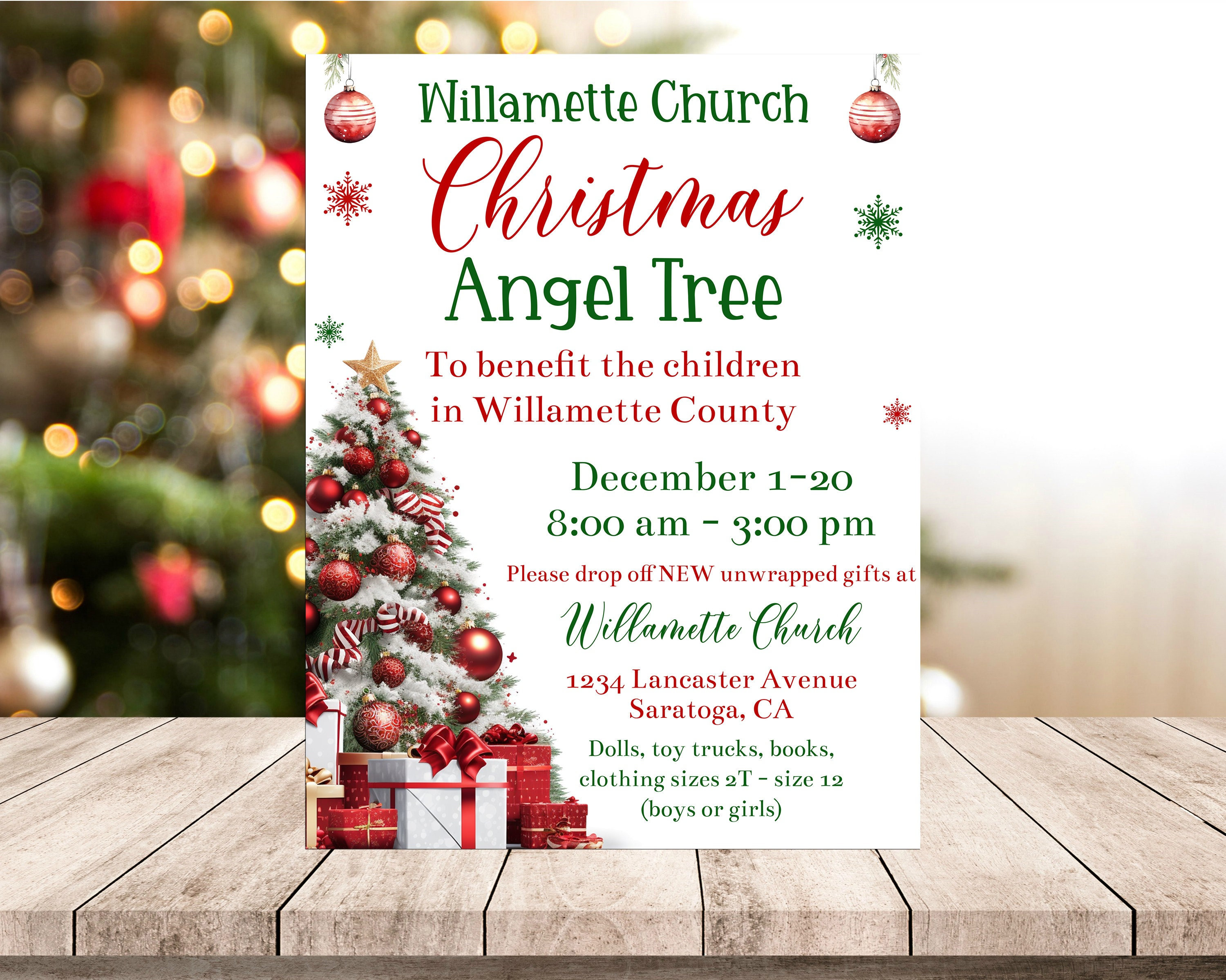 Editable Christmas Angel Tree Flyer Template Printable Holiday Donation ...