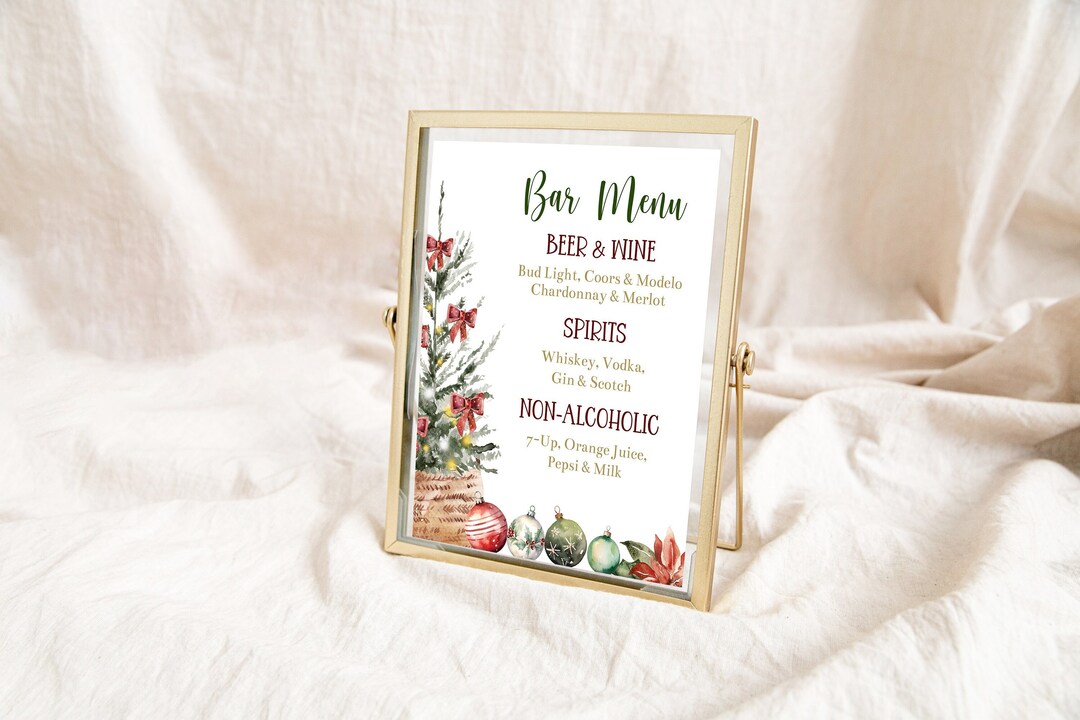 Editable Christmas Tree Bar Menu Sign Template, Printable Open House ...