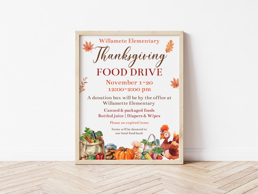 Editable Thanksgiving Food Drive Flyer Template, Printable Fall ...