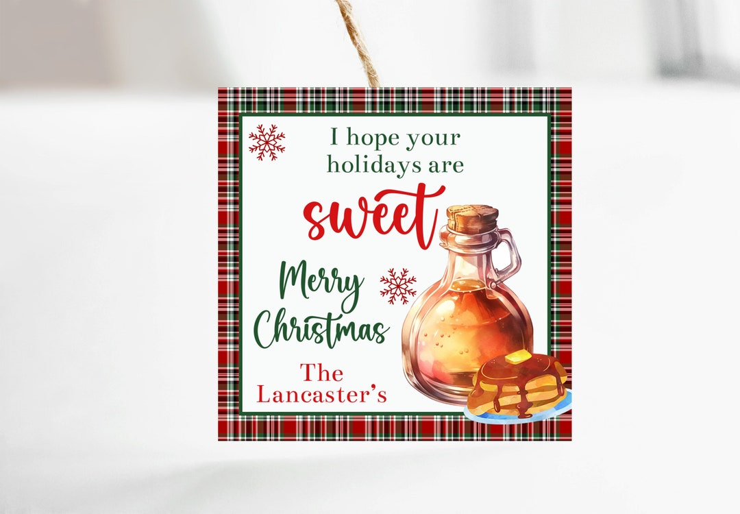 Editable Holiday Syrup & Pancakes Tag Template, Printable Christmas ...