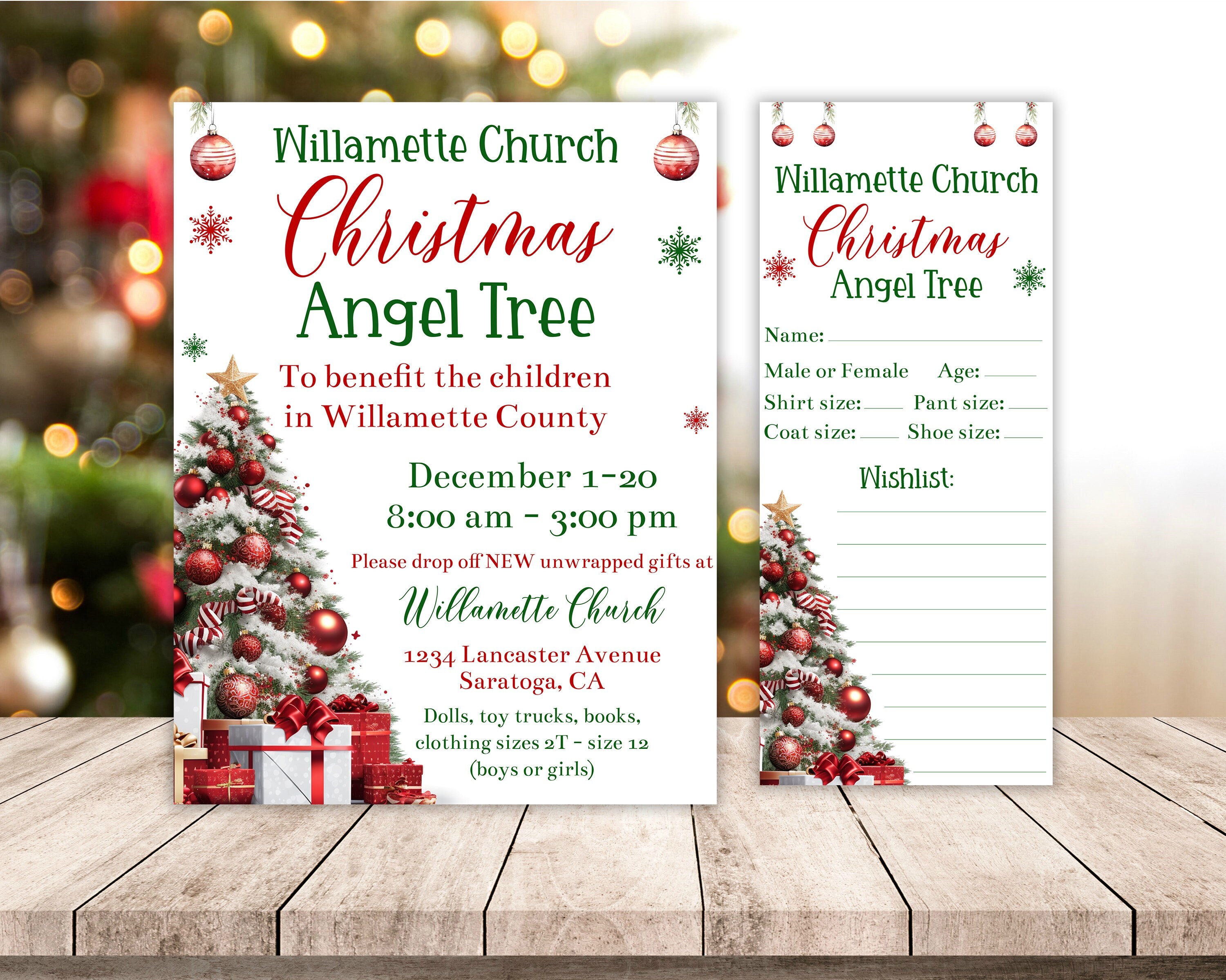 Editable Christmas Angel Tree Flyer & Tag Templates Printable Holiday ...
