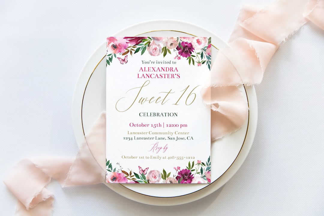 Editable Sweet 16 Birthday Invitation Template Printable Pink - Etsy