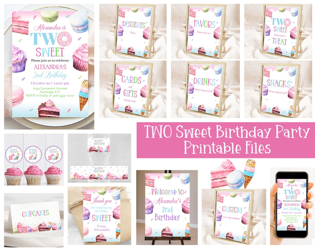 Editable Two Sweet 2nd Birthday Bundle Templates, Printable Sprinkle ...