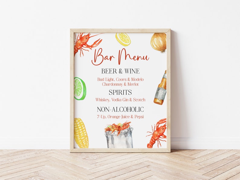 Editable Crawfish Bar Menu Sign Template, Craw Fish Bar Sign, Printable ...