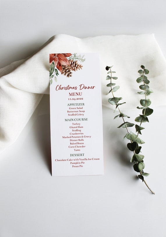 Editable Christmas Dinner Menu Poinsettia Menu Printable - Etsy