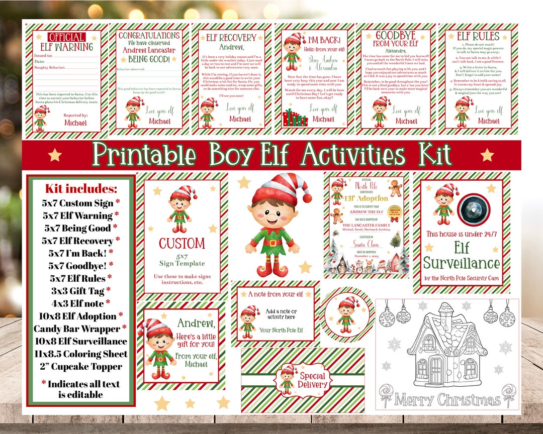 Editable Boy Elf Activity Bundle Templates, Printable Elf Return Letter ...