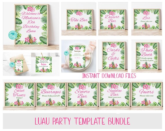 Luau Party Bundle Templates Luau Party Decorations luau - Etsy