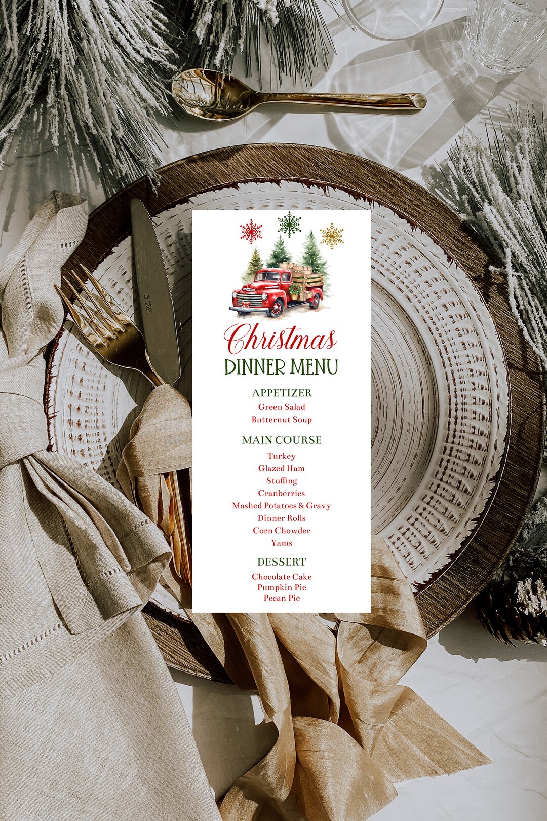 Editable Red Truck Christmas Dinner Menu Card Template Printable ...