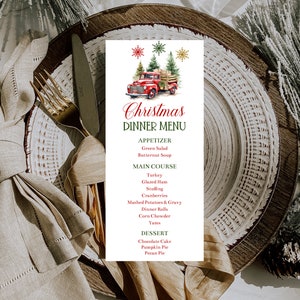 Editable Red Truck Christmas Dinner Menu Card Template Printable ...
