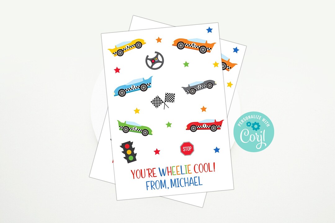 Printable Race Card Cookie Card, Race Car Valentines, You're Wheelie ...