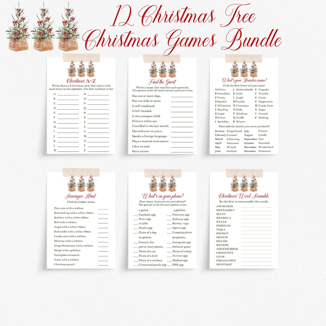 Printable Christmas Tree Game Bundle, Holiday Party Activity Game Pack ...