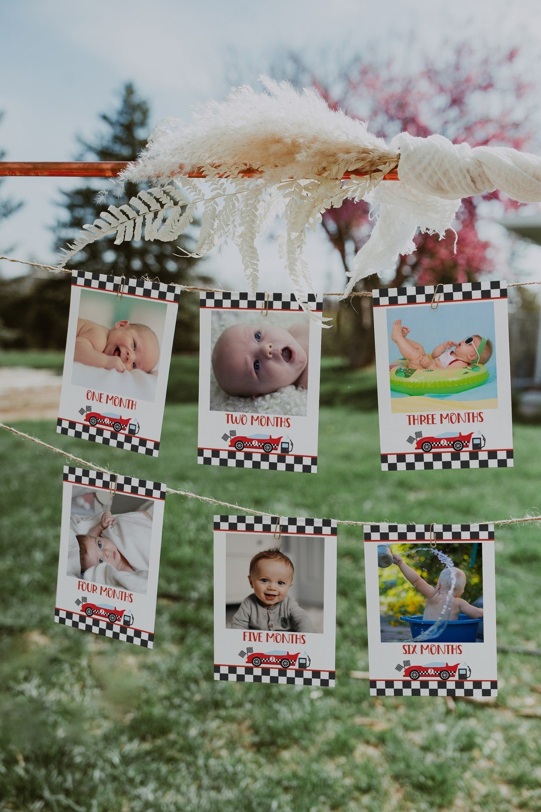 Editable Retro Race Car First Year Birthday Photo Banner, Race Car 1st ...