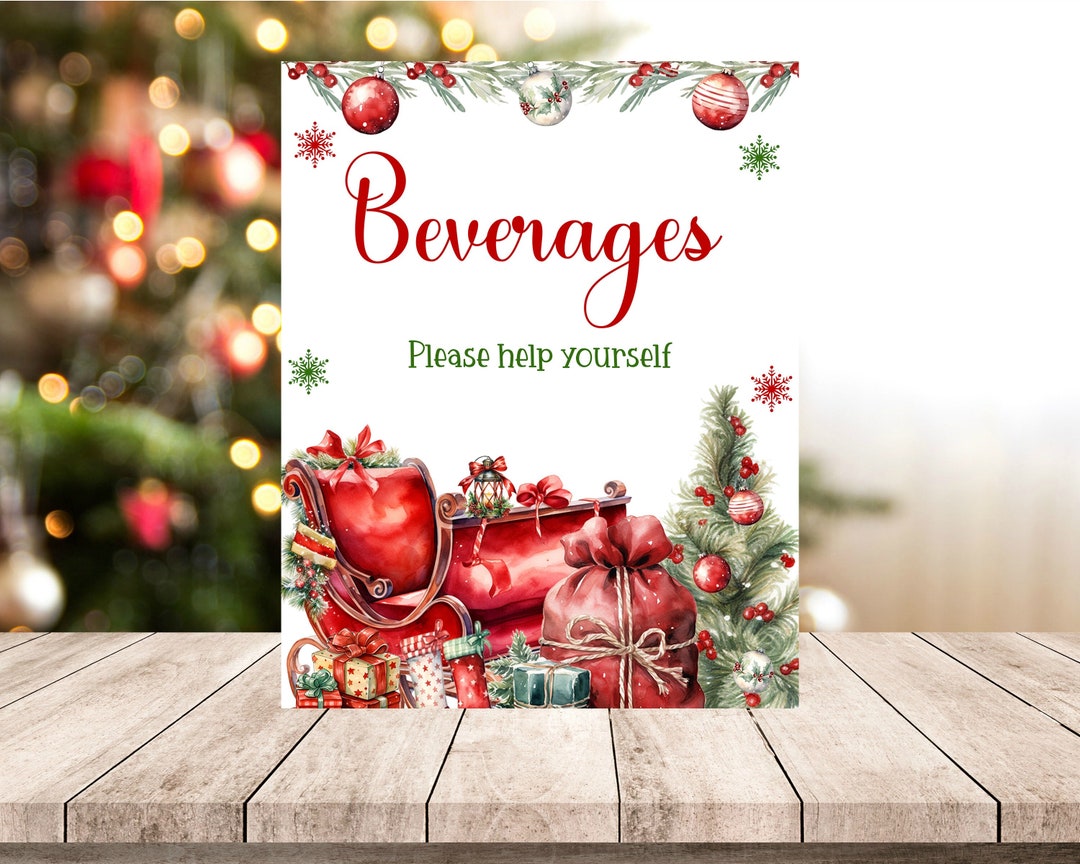 Sleigh & Presents Beverages Sign Printable Christmas Party - Etsy