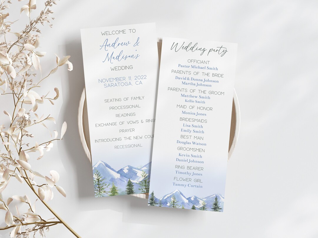 Editable Mountain Wedding Program Template, Printable Ceremony Order of Events, Forest Wedding ...