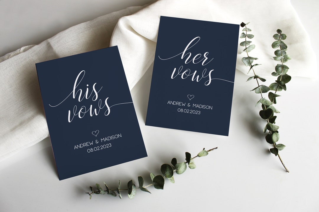 Editable Minimalist Navy Blue & White Wedding Vows Book Cover Template ...