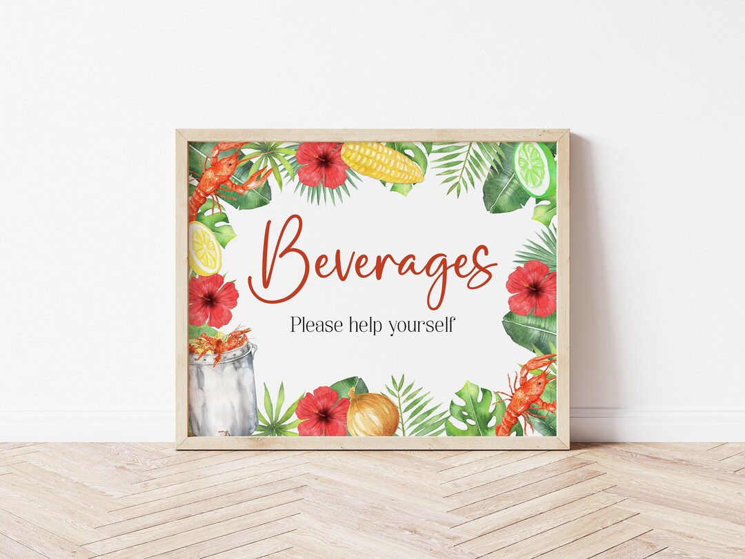 Printable Luau Crawfish Boil Beverages Sign, Crawfish Luau Drinks Sign ...