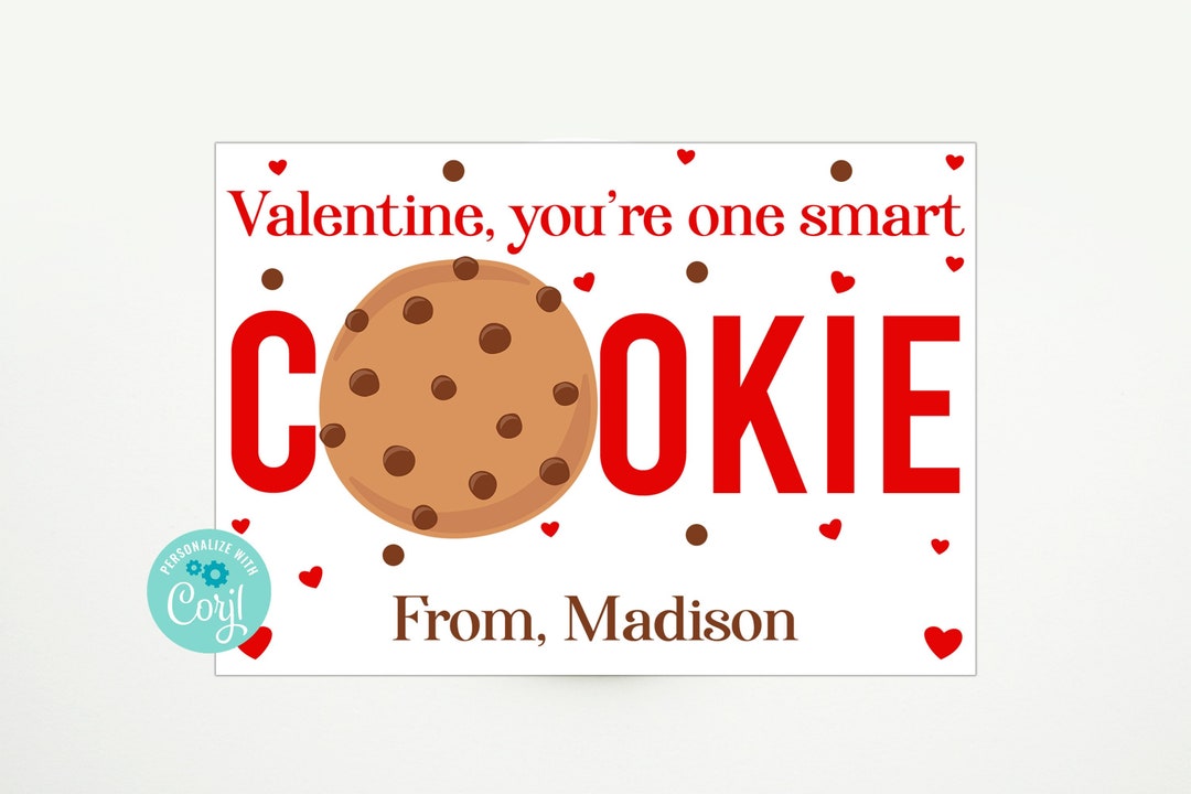 Printable Valentine You're One Smart Cookie, Valentine Cookie Card ...