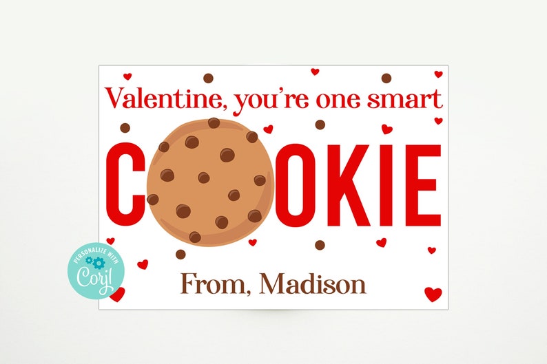 Printable Valentine You're One Smart Cookie, Valentine Cookie Card ...