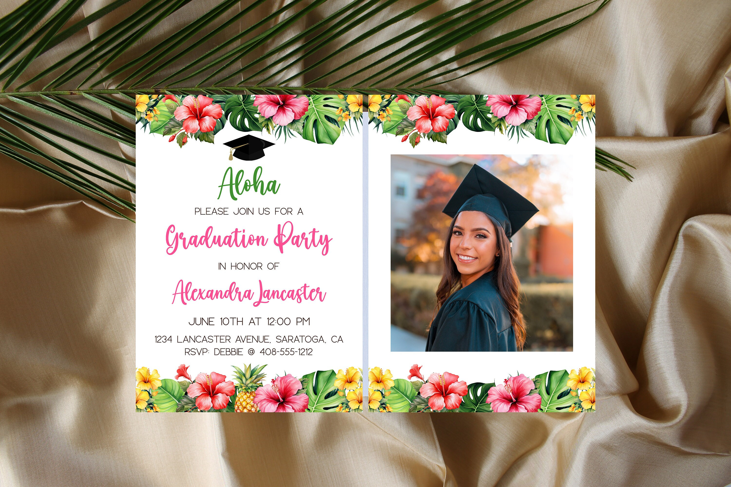 Editable Luau Graduation Invitation Template Printable Hawaiian Class ...