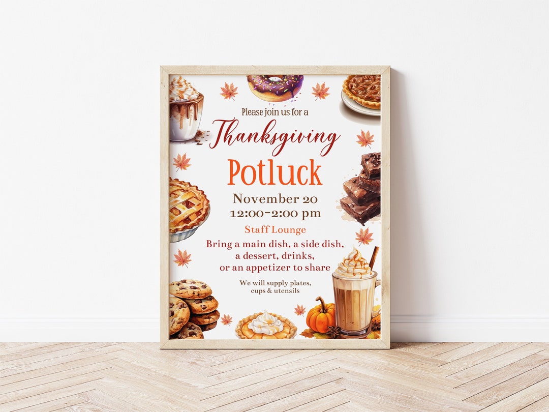 Editable Fall Thanksgiving Potluck Flyer Template, Printable Fall ...