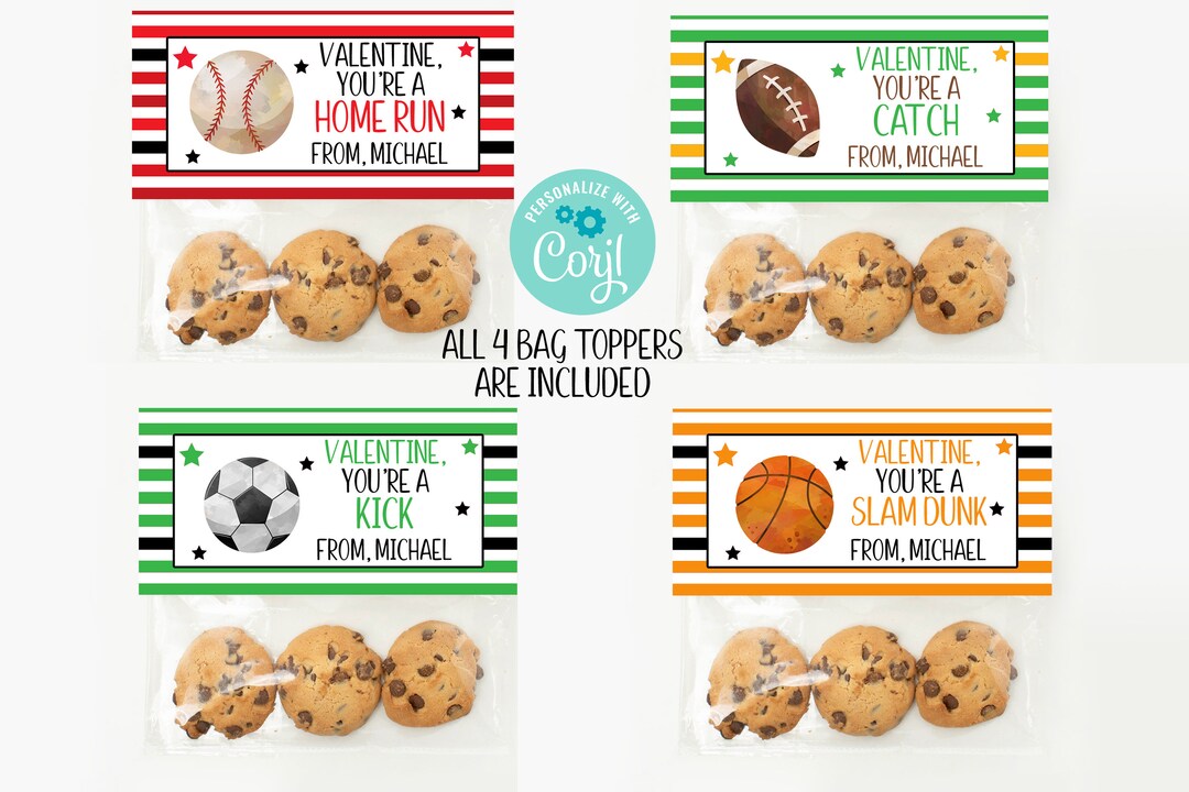 Printable Sports Valentines Bag Toppers, Basketball Baseball Football ...